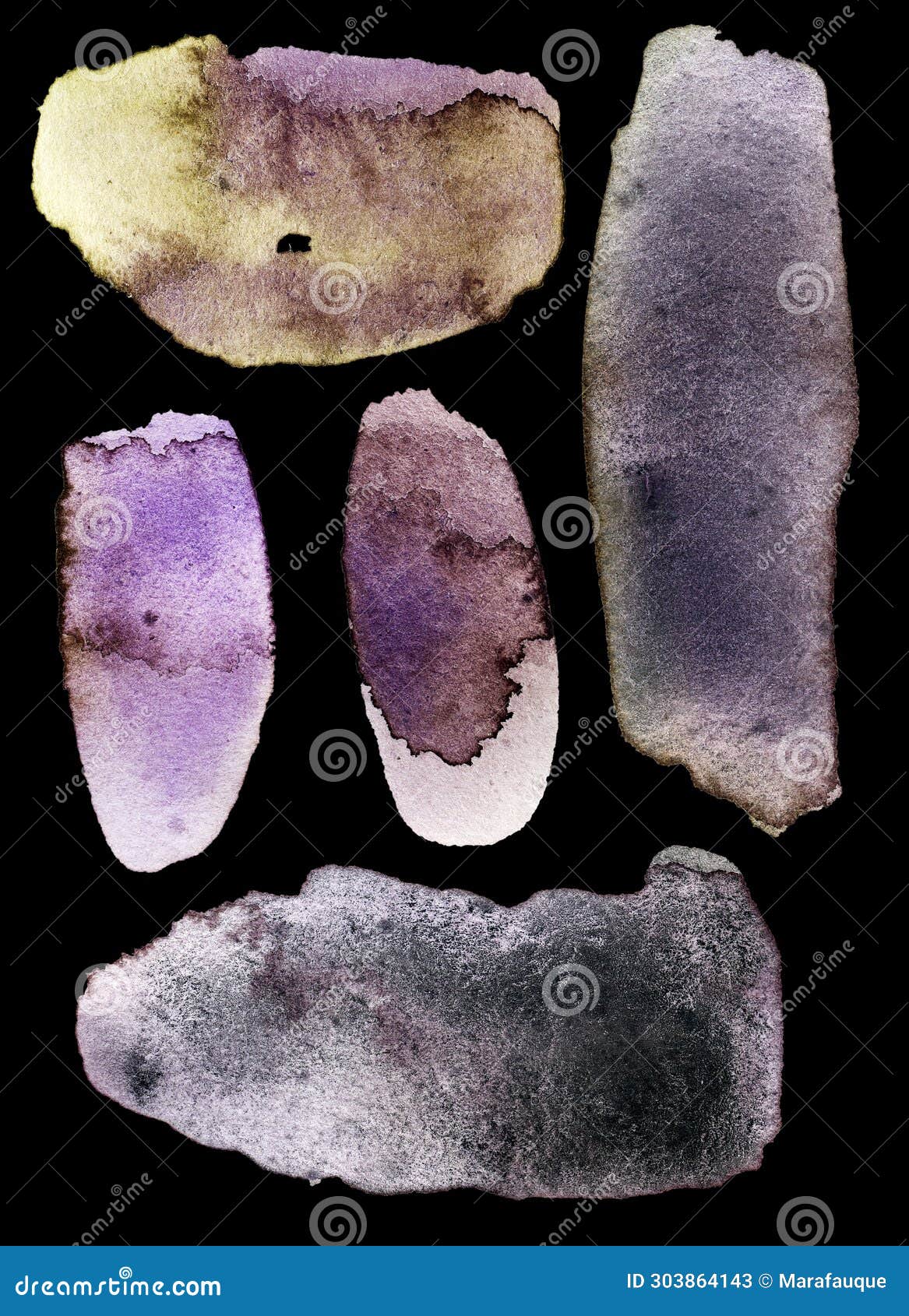 The Set of Hand-drawn Random Watercolor Stains with Granulation Effect ...