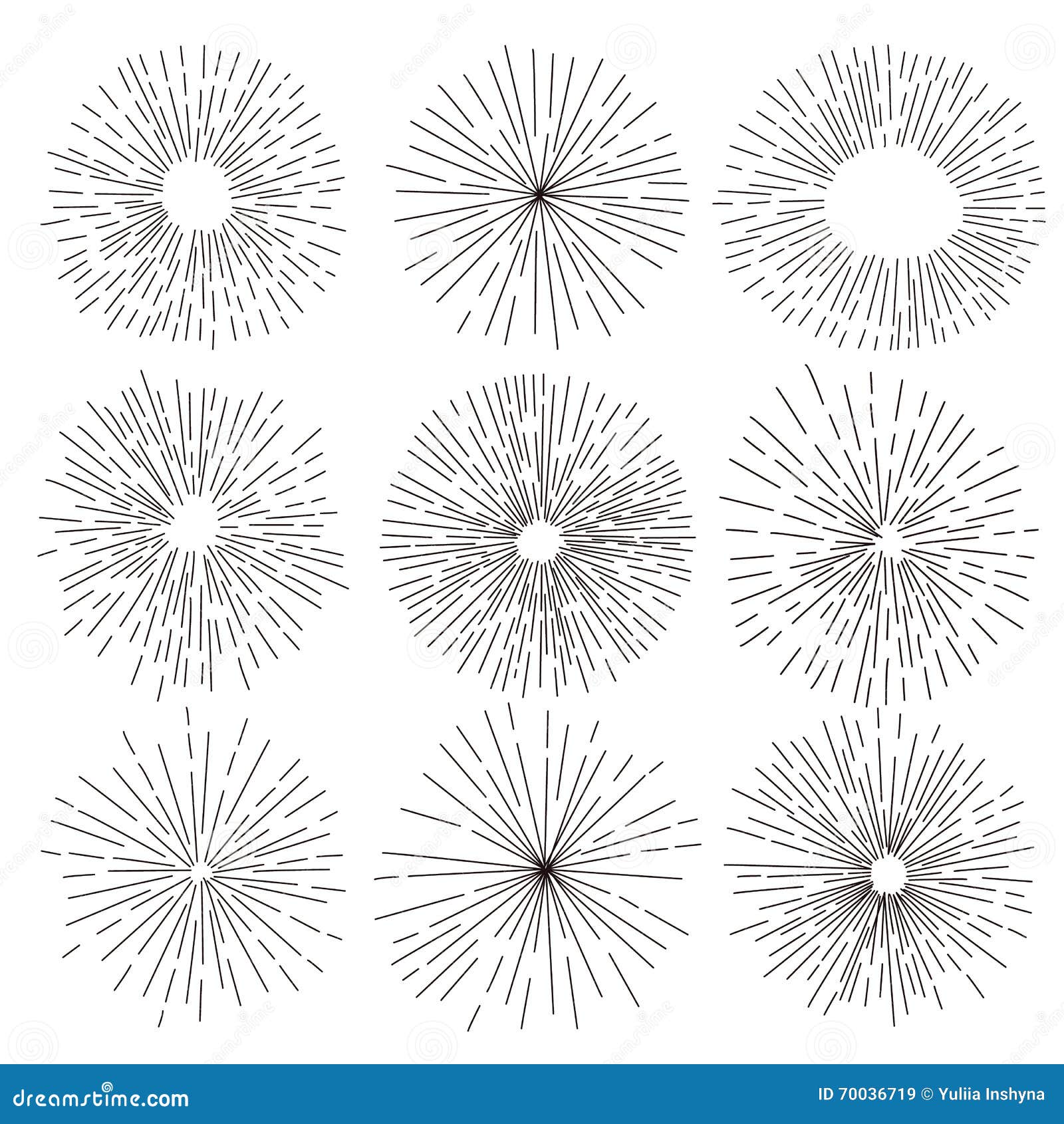 Set of hand drawn rays stock vector. Illustration of handdrawn - 70036719