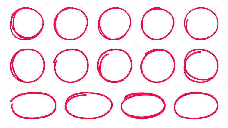 Set of Hand Drawn Red Circles and Ovals. Highlight Circle Scribbled ...