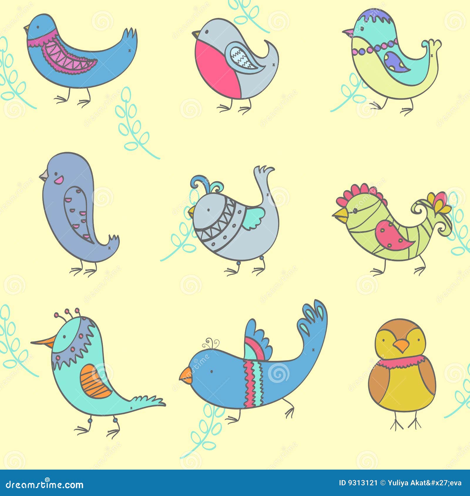 Set of Hand Drawn Retro Birds Stock Vector - Illustration of icon ...