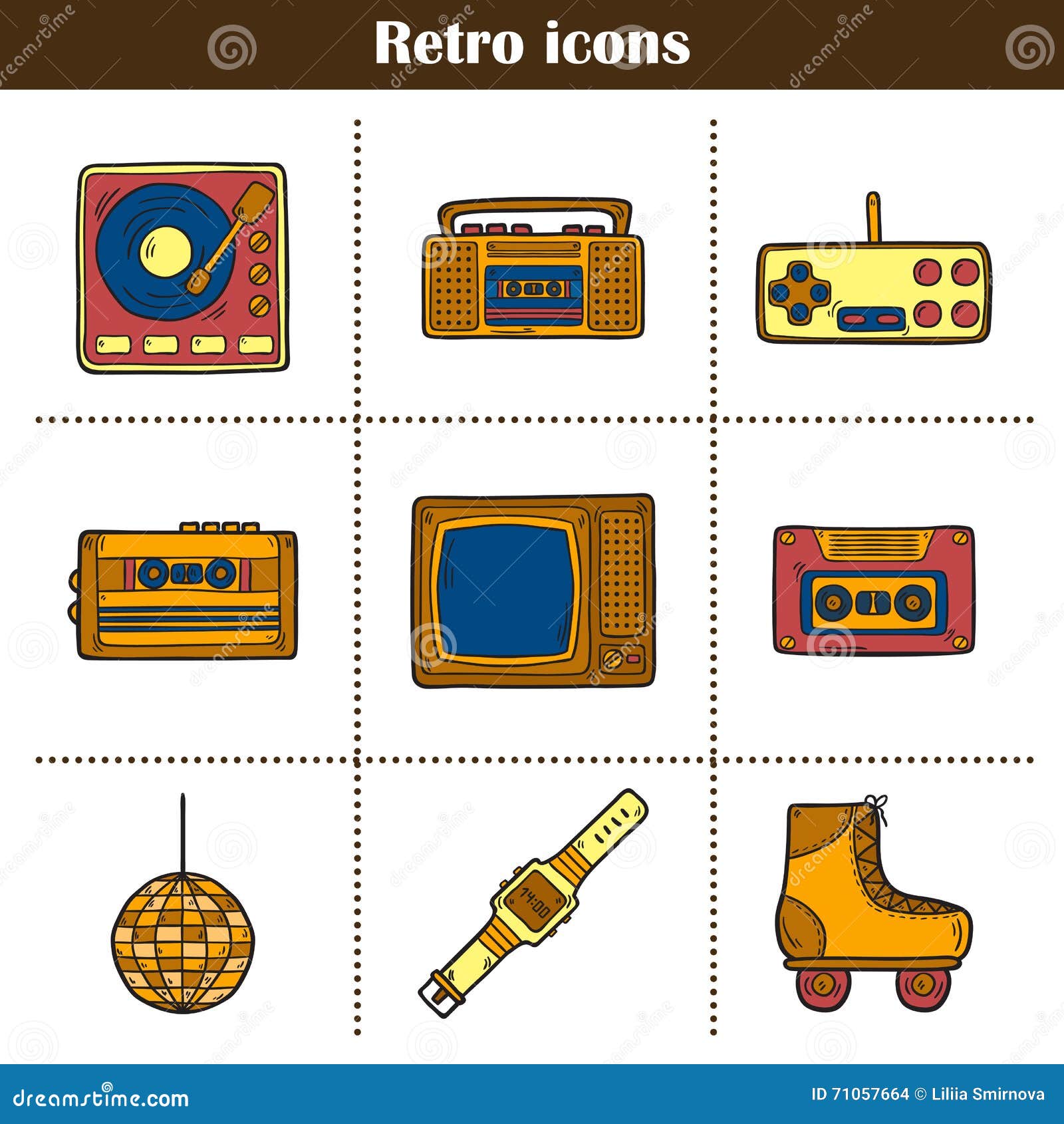 Set of Hand Drawn Retro Icons Stock Illustration - Illustration of boot ...