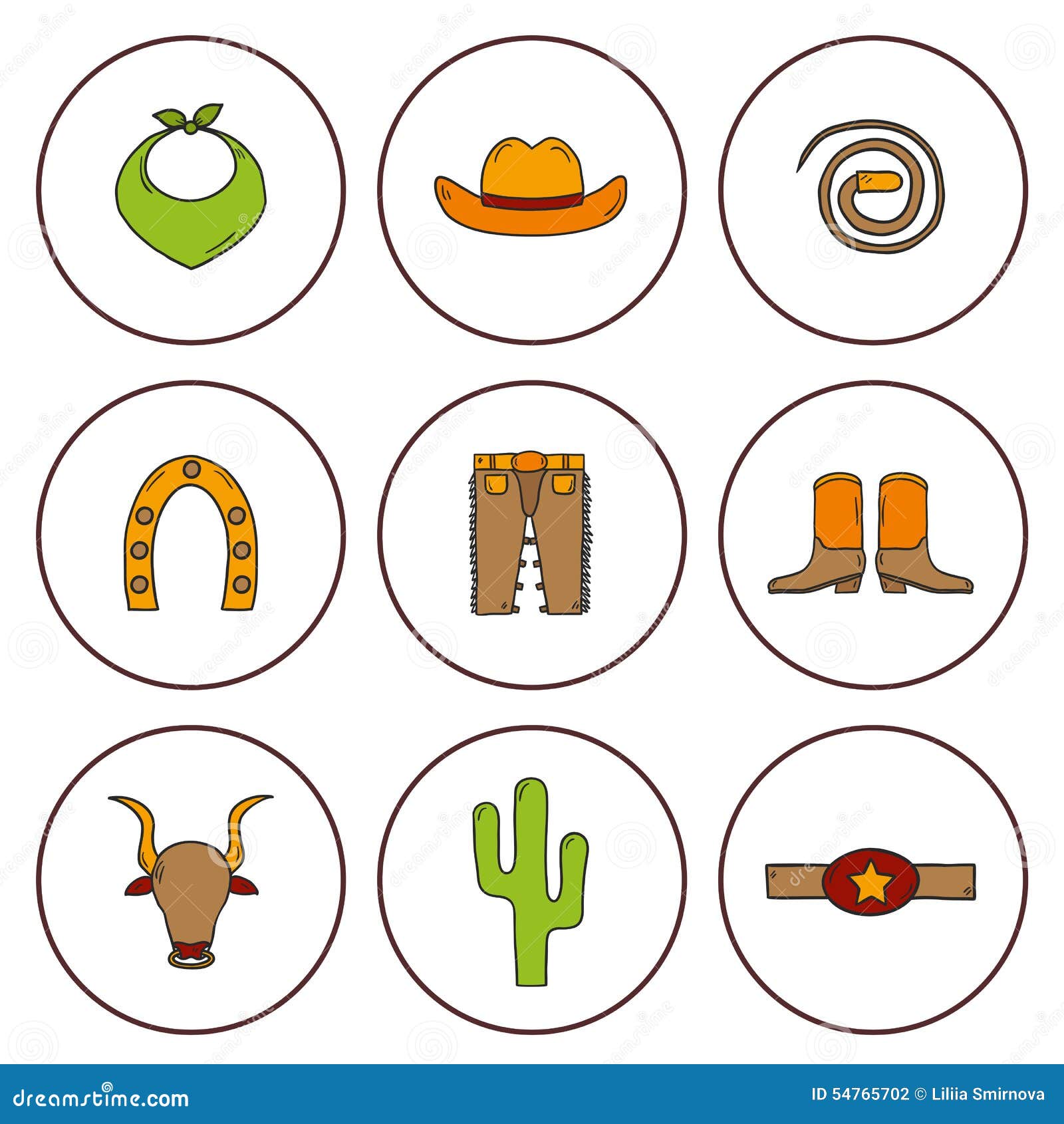Set of Hand Drawn Rodeo Icons Stock Vector - Illustration of bandanna ...
