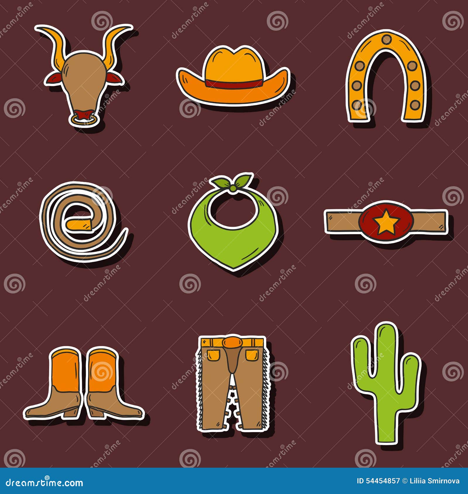 Set of Hand Drawn Rodeo Stickers Stock Vector - Illustration of cactus ...