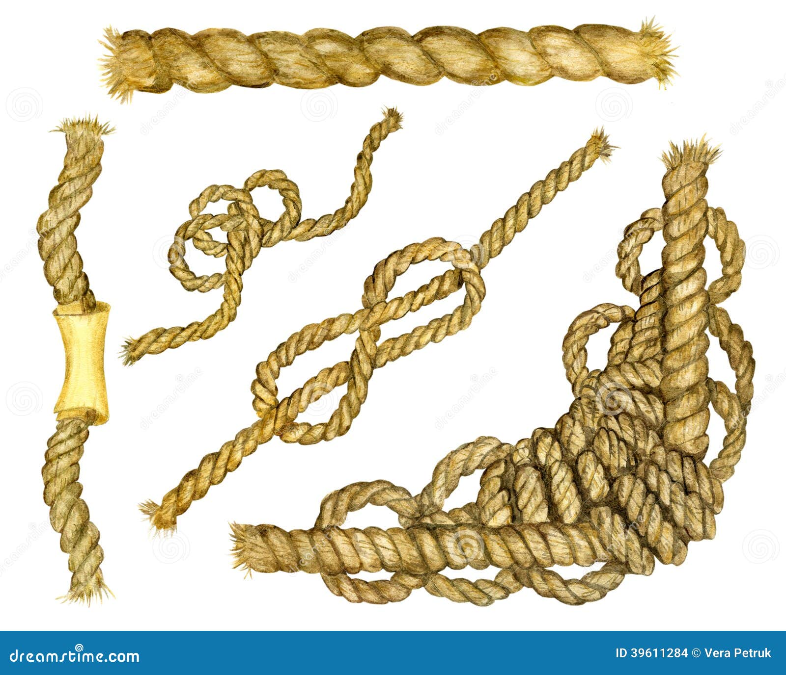 Set of the Hand Drawn Ropes Stock Illustration - Illustration of bundle ...