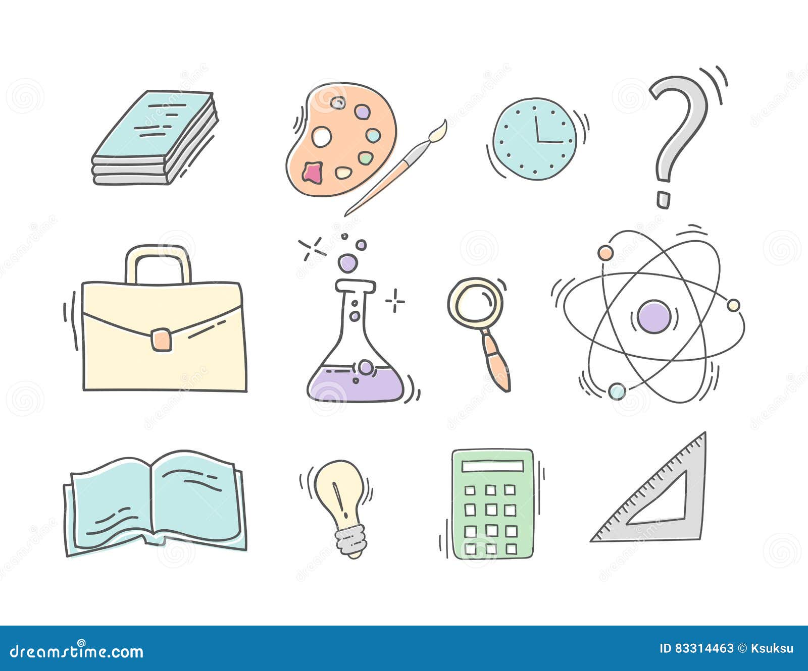 Set of Hand Drawn School Icons. Stock Vector - Illustration of drawn ...