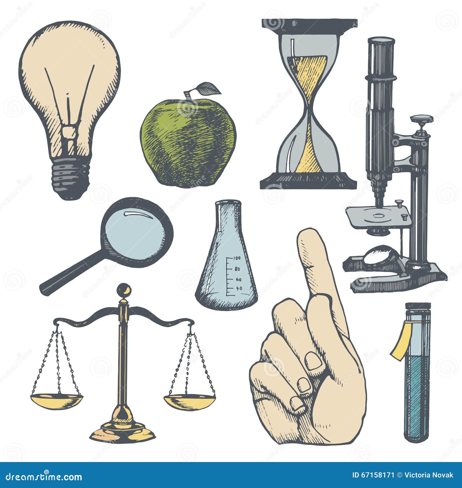 Set of Hand Drawn Science Objects. Stock Vector - Illustration of ...
