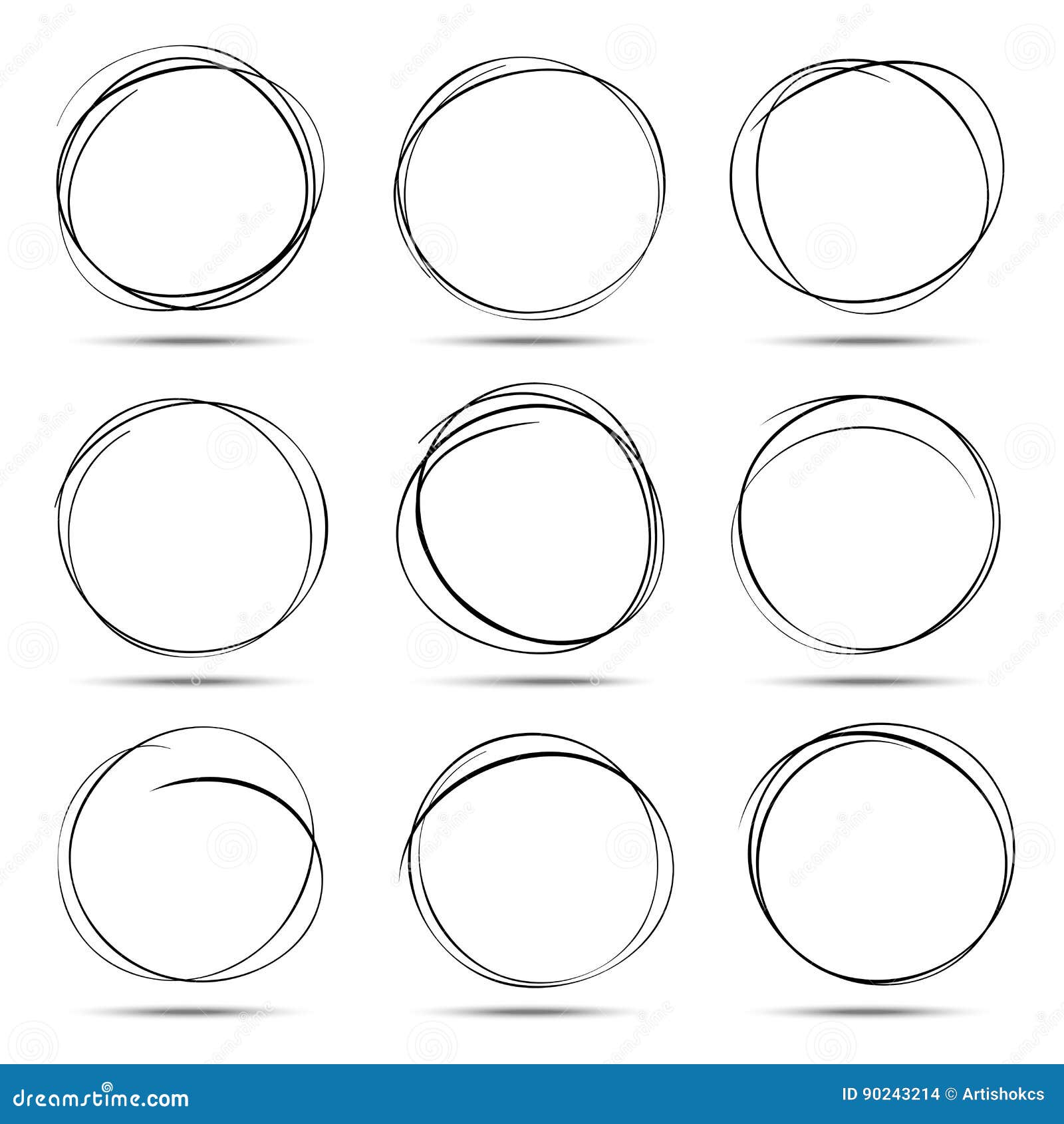 Set of 9 Hand Drawn Scribble Circles Stock Vector - Illustration of element, circle: 90243214