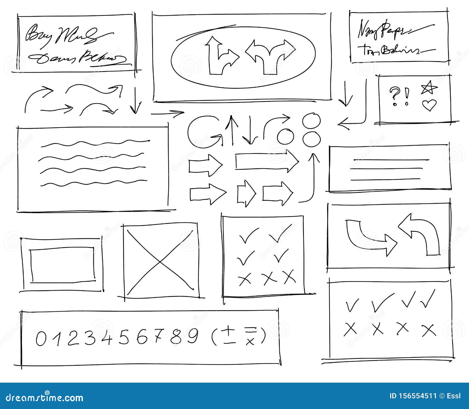 Set of Hand Drawn Scribble Design Elements. Black and White Vector ...