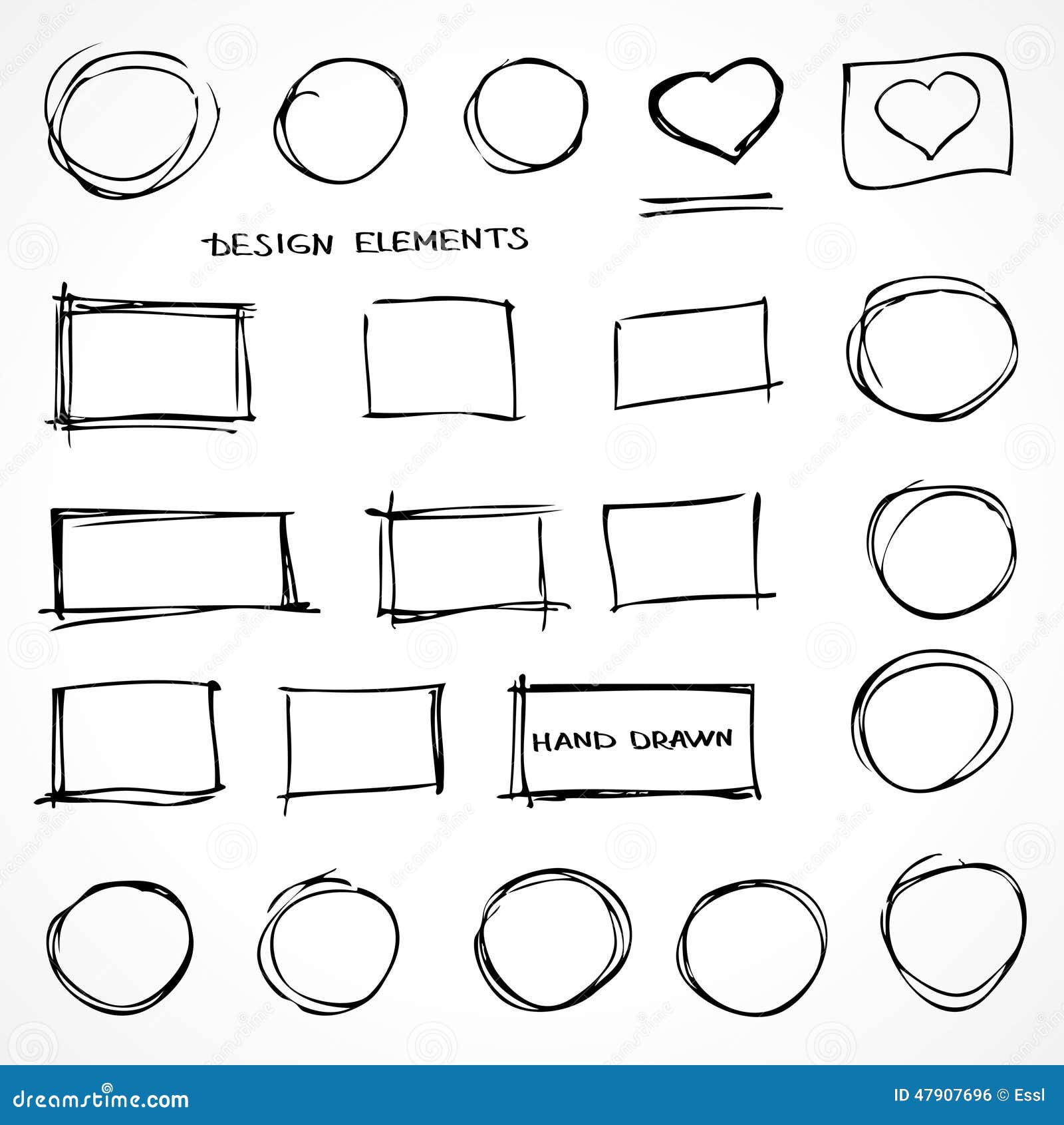 Set of Hand Drawn Scribble Design Elements Stock Vector - Illustration ...