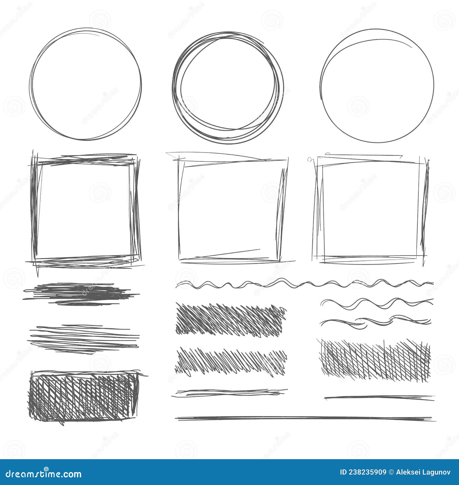 Set of Hand Drawn Scribble Lines and Geometric Shapes Isolated on White ...