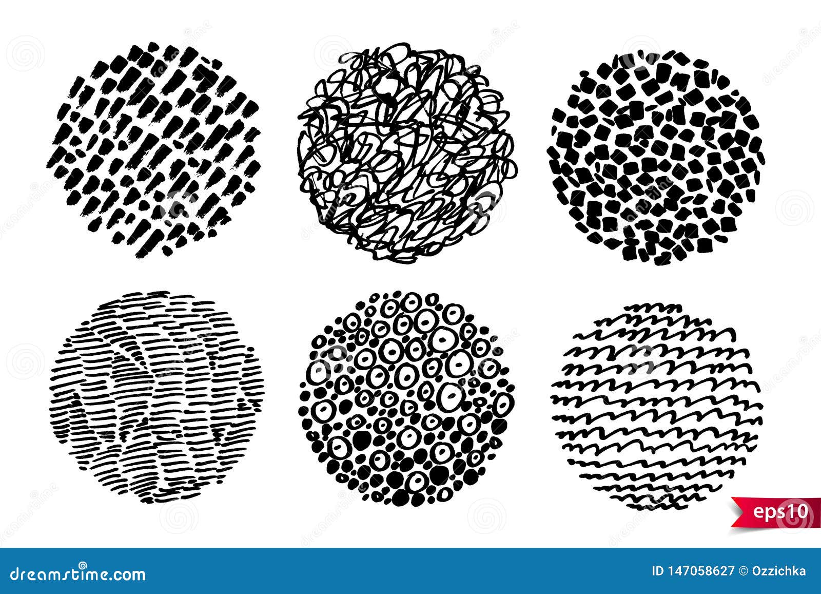 Set of Hand Drawn Scribble Spots in Circle Shapes Isolated on White ...
