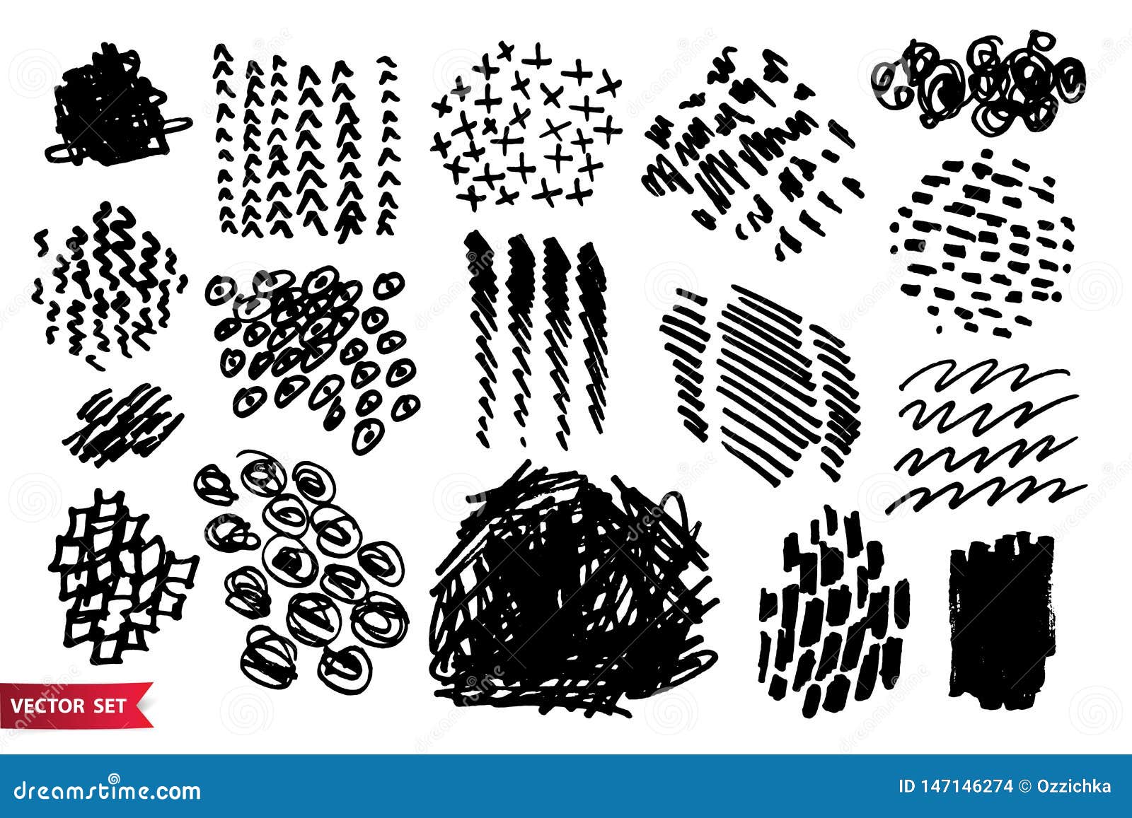 Set of Hand Drawn Scribble Spots Isolated on White. Doodle Style ...