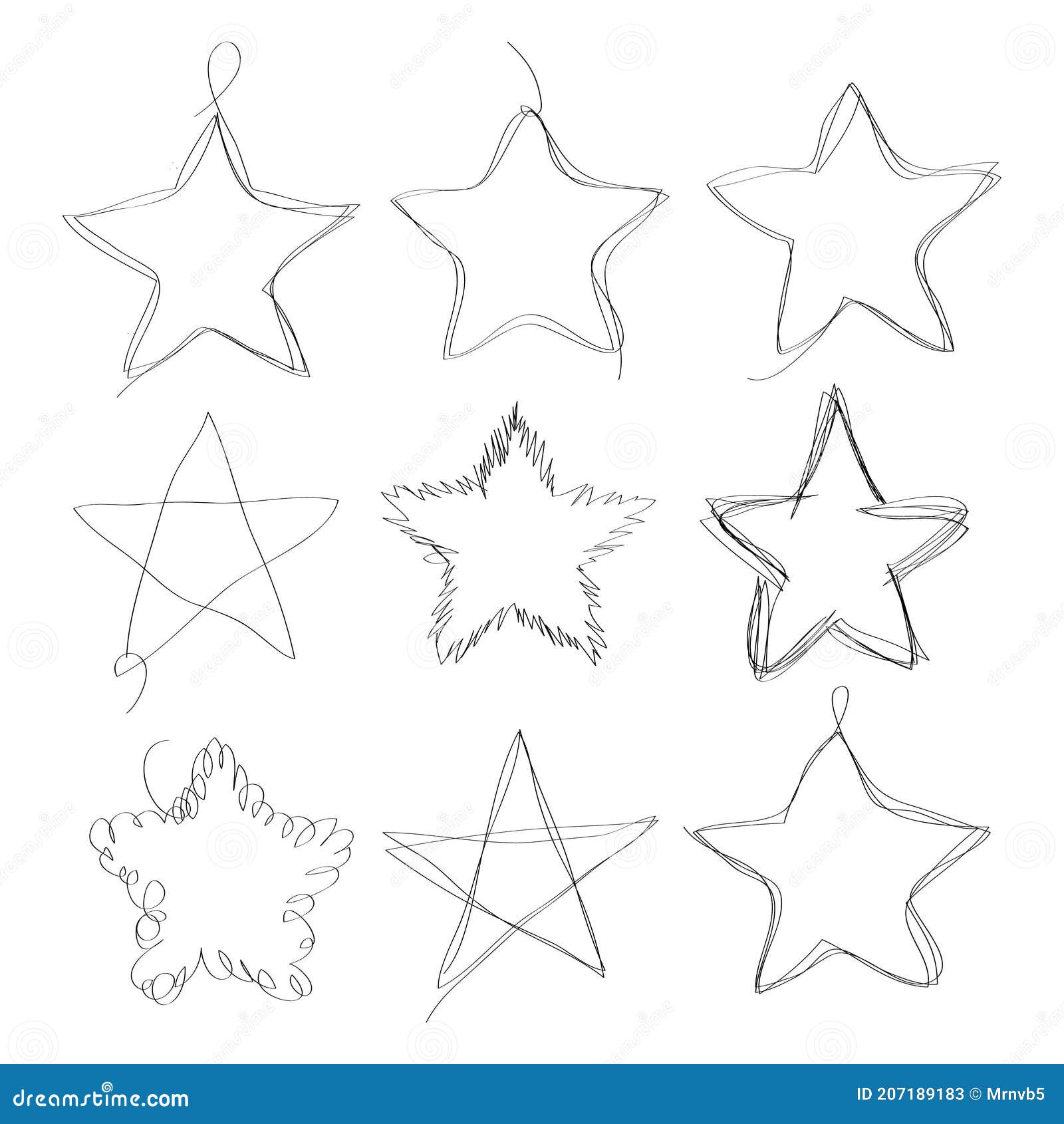 Set of Hand Drawn Scribble Stars. Collection of Abstract Frames in ...