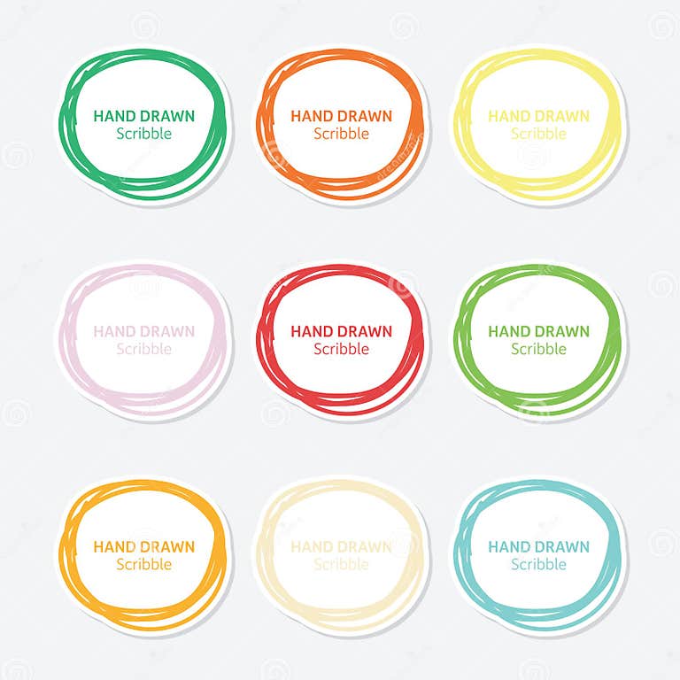 Set of Hand Drawn Scribble Sticker Stock Vector - Illustration of drawn ...