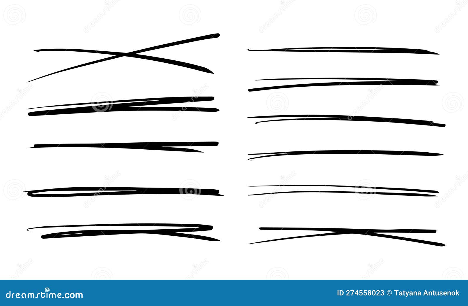 Set of Hand Drawn Scribbles, Underline with Marker, Pen, Pencil. Black ...
