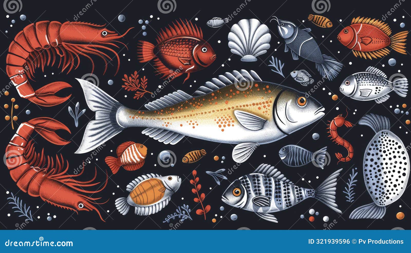 Set with Hand Drawn Sea Life Elements, Flat Style. Stock Photo - Image ...