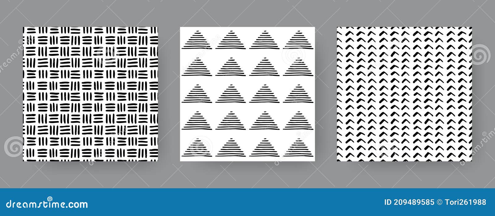 Set of Hand-drawn Seamless Black and White Patterns with Triangles ...