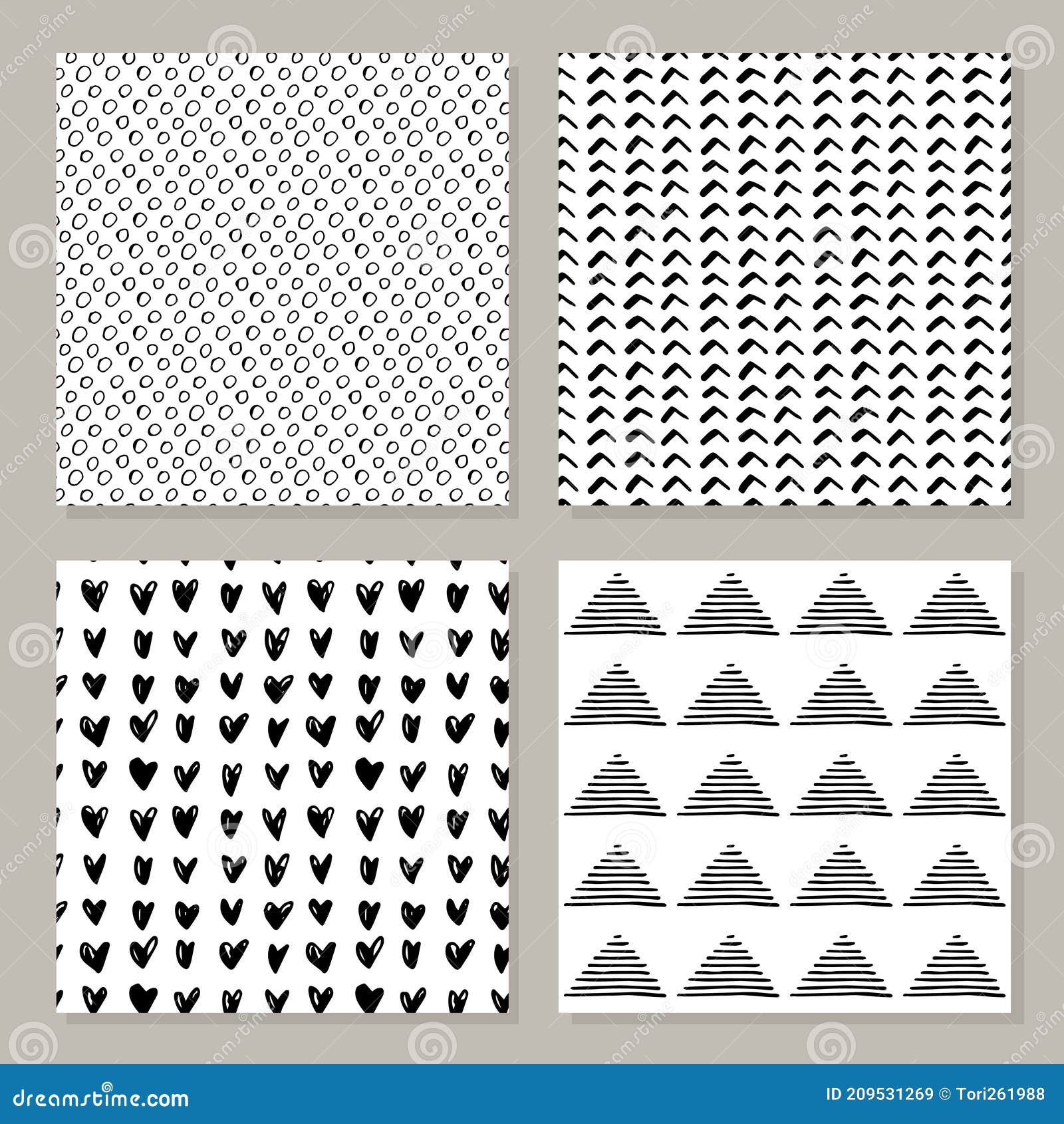Set of Hand-drawn Seamless Black and White Patterns. Vector Simple ...