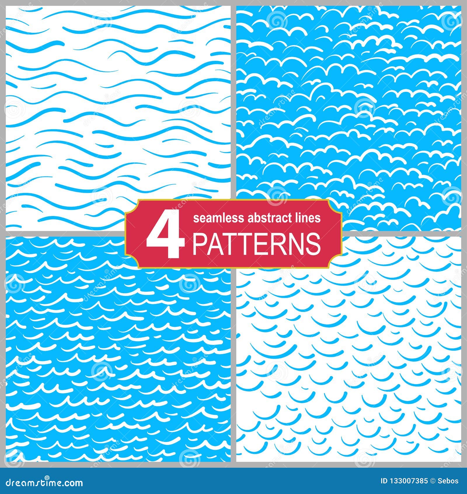Set of Hand Drawn Seamless Marine Lines Patterns. Abstract Shabby ...