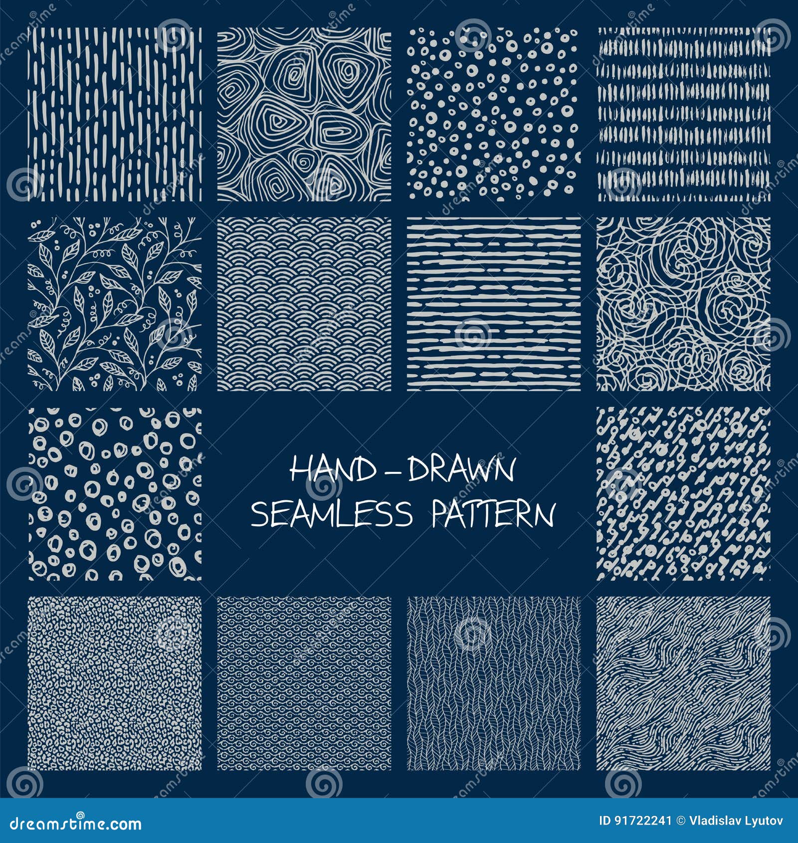 Set of Hand-drawn Seamless Patterns. Stock Vector - Illustration of ...