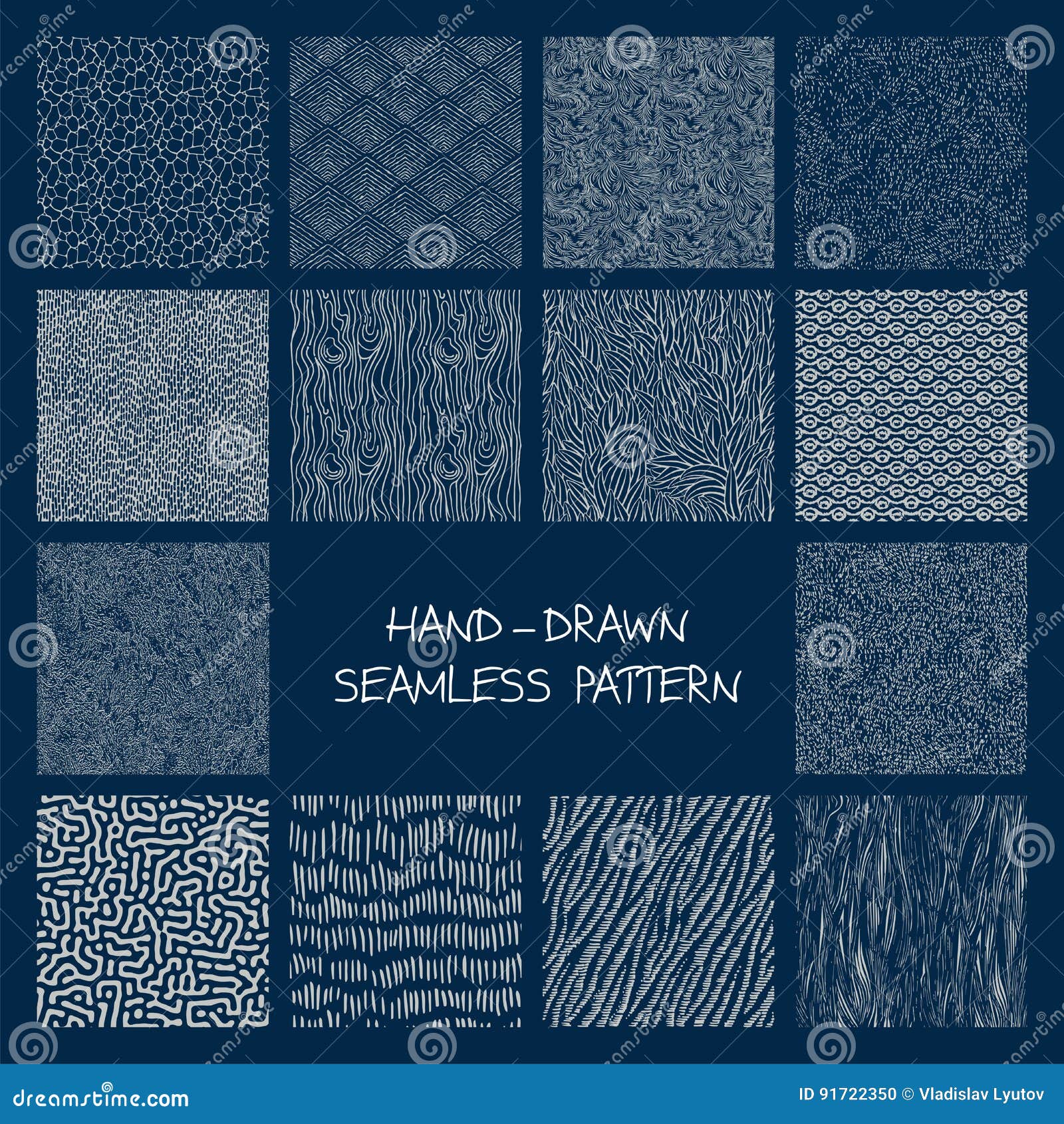 Set of Hand-drawn Seamless Patterns. Stock Vector - Illustration of ...