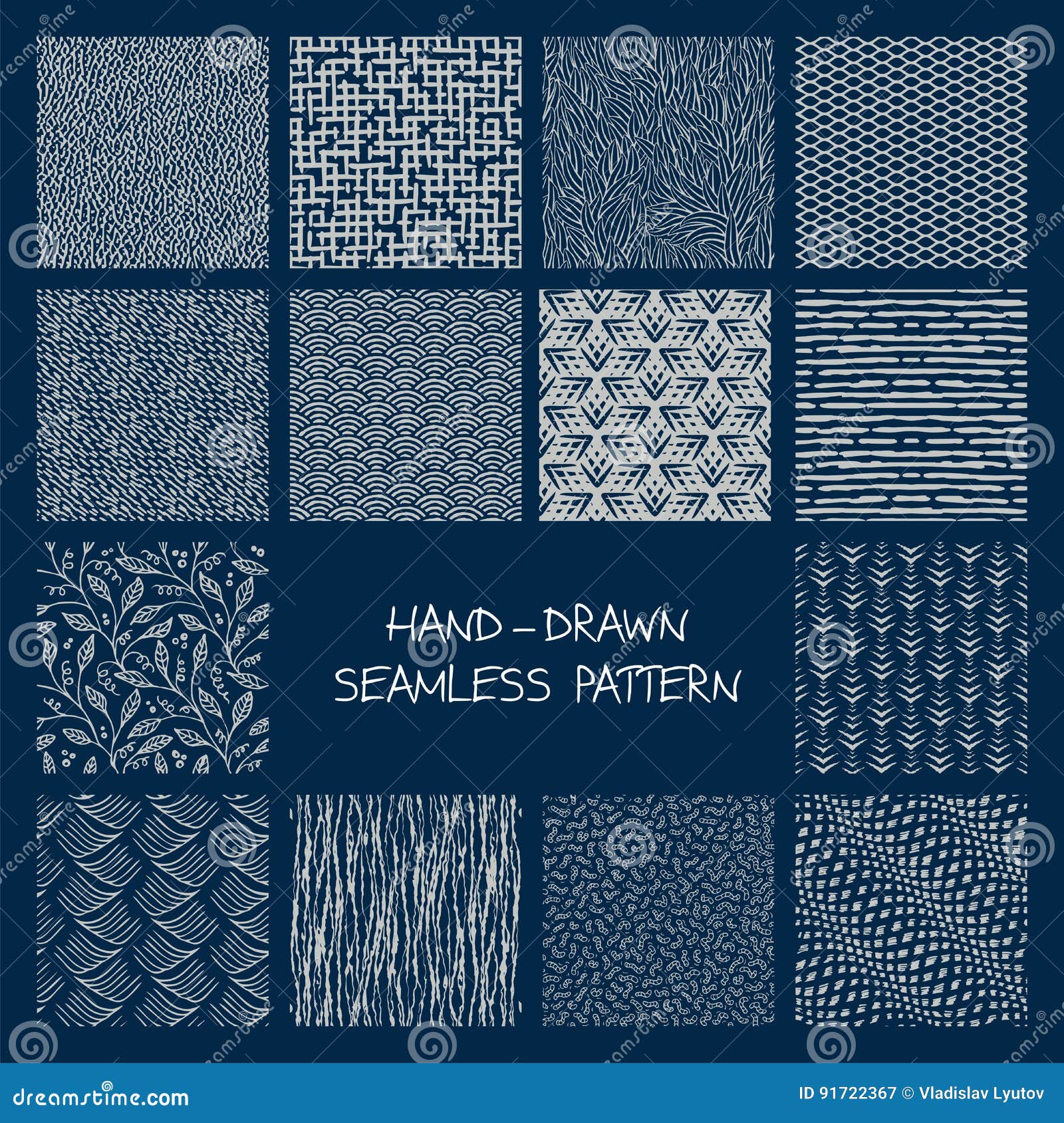 Set of Hand-drawn Seamless Patterns. Stock Vector - Illustration of ...