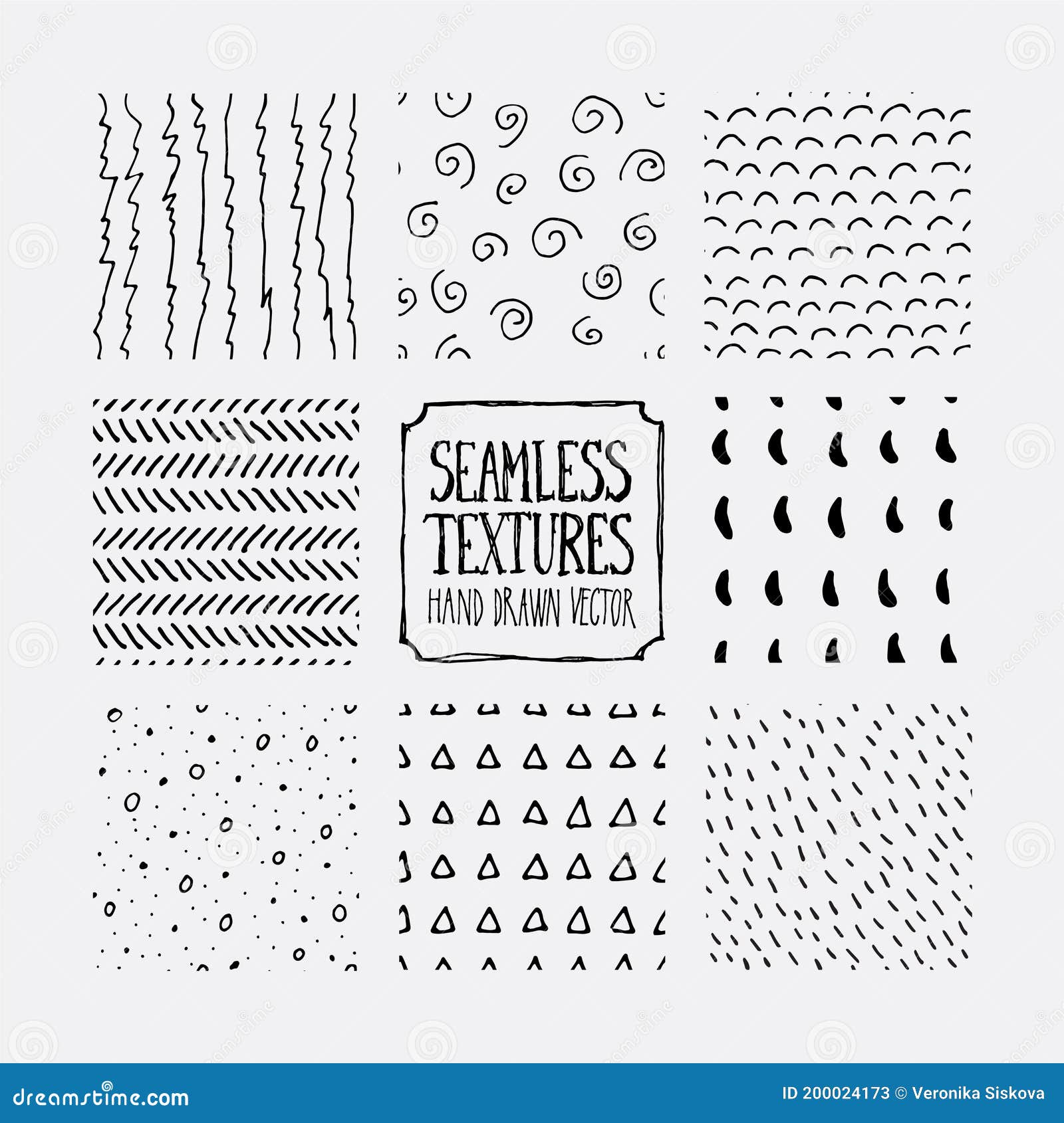 Set of Hand Drawn Seamless Patterns Stock Vector - Illustration of ...