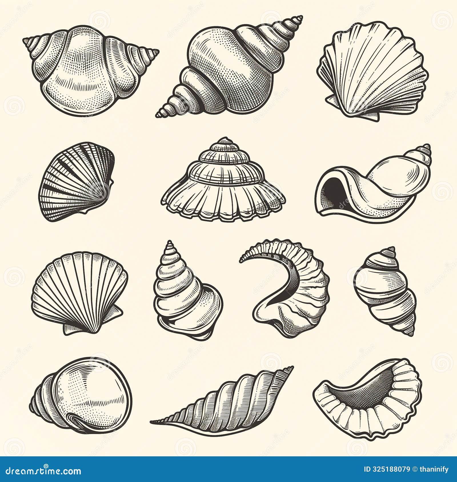 A set of hand drawn shells stock illustration. Illustration of concept ...