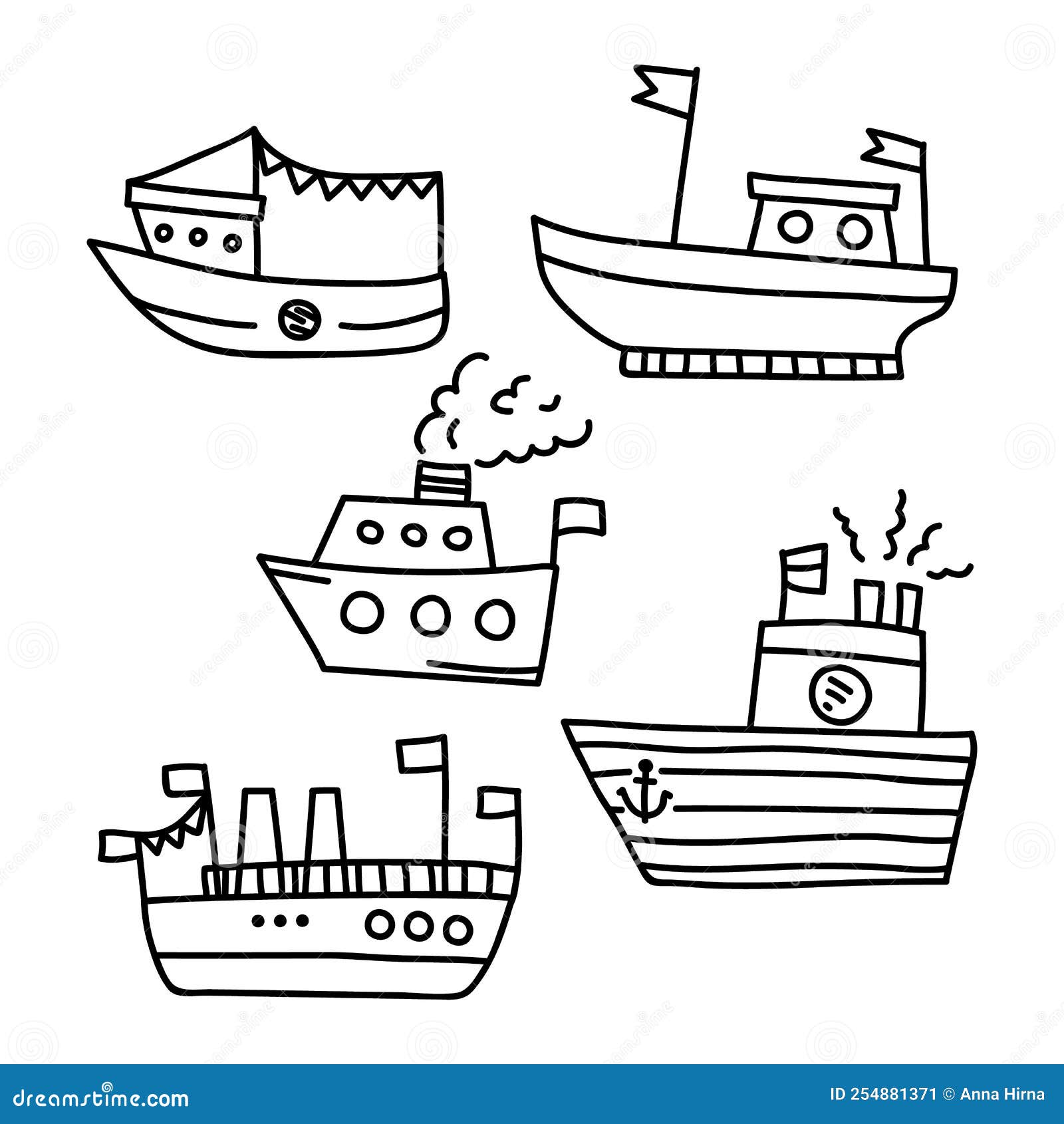 Set of Hand Drawn Ships. Vector Illustration in Doodle Style. Isolated ...