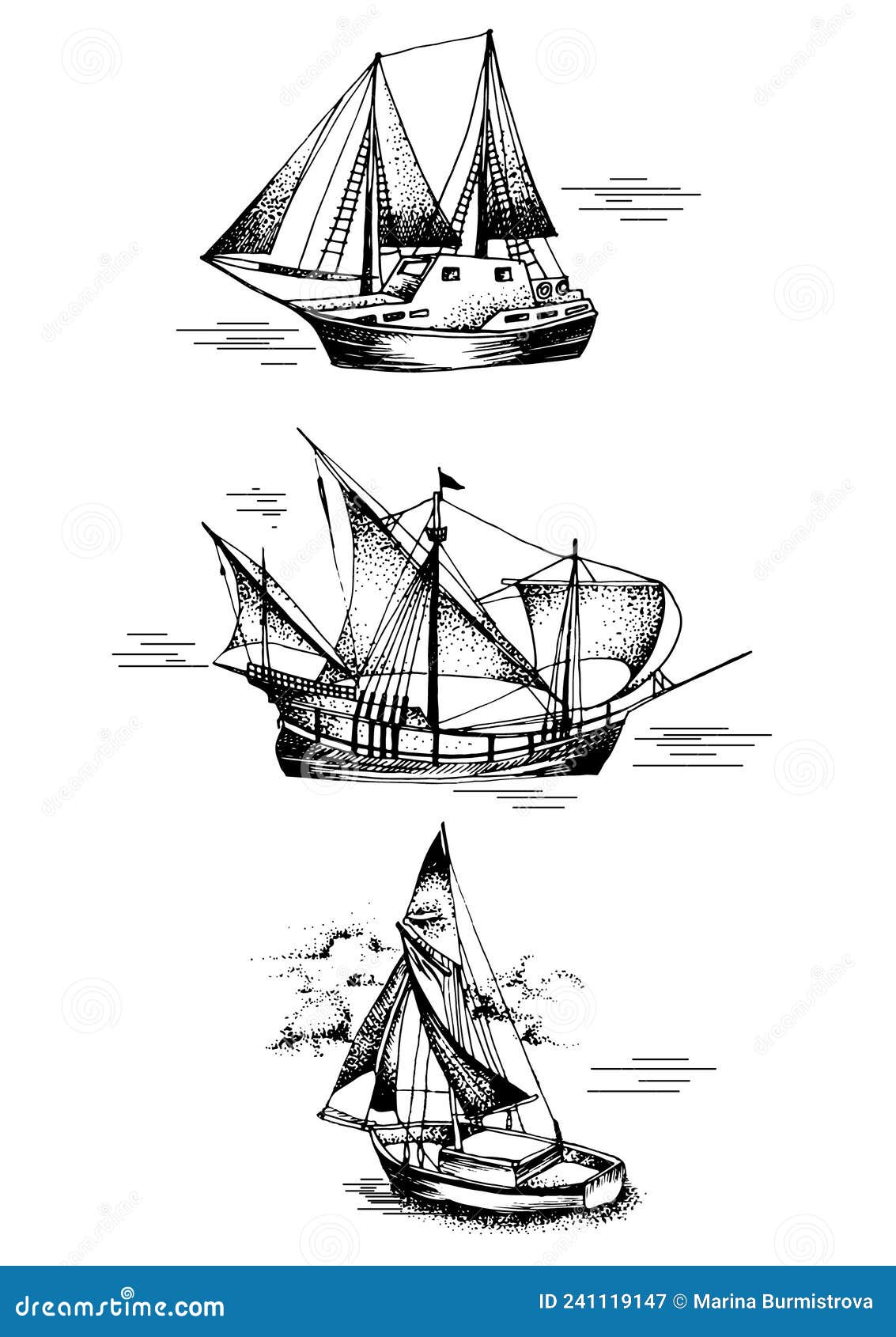Set of the Hand Drawn Ships Stock Vector - Illustration of drawn ...