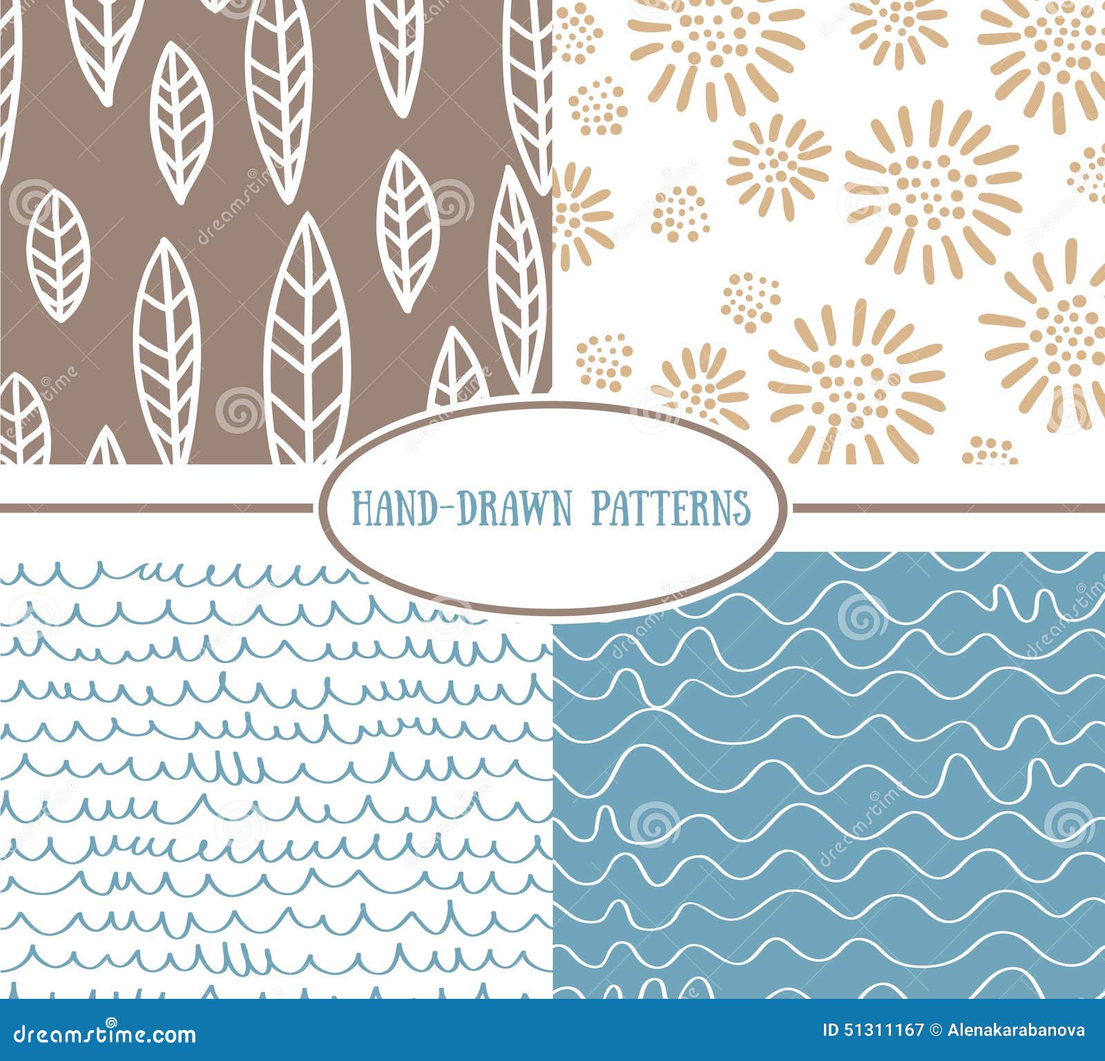 Set of Hand-drawn Simple Seamless Patterns Stock Vector - Illustration ...