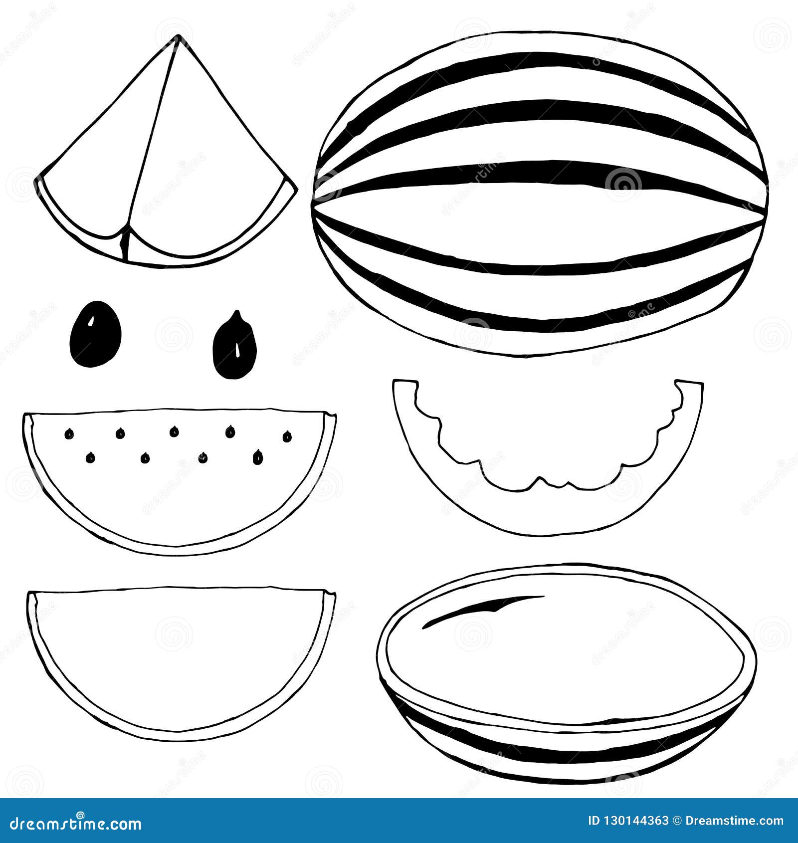Set of Hand-drawn Simple Watermelons Uncolored Stock Vector ...