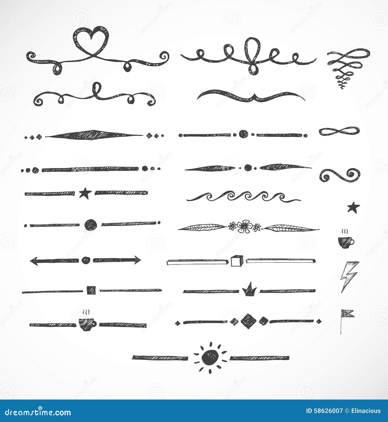 Set of Hand-drawn Sketch Dividers. Stock Vector - Illustration of ...