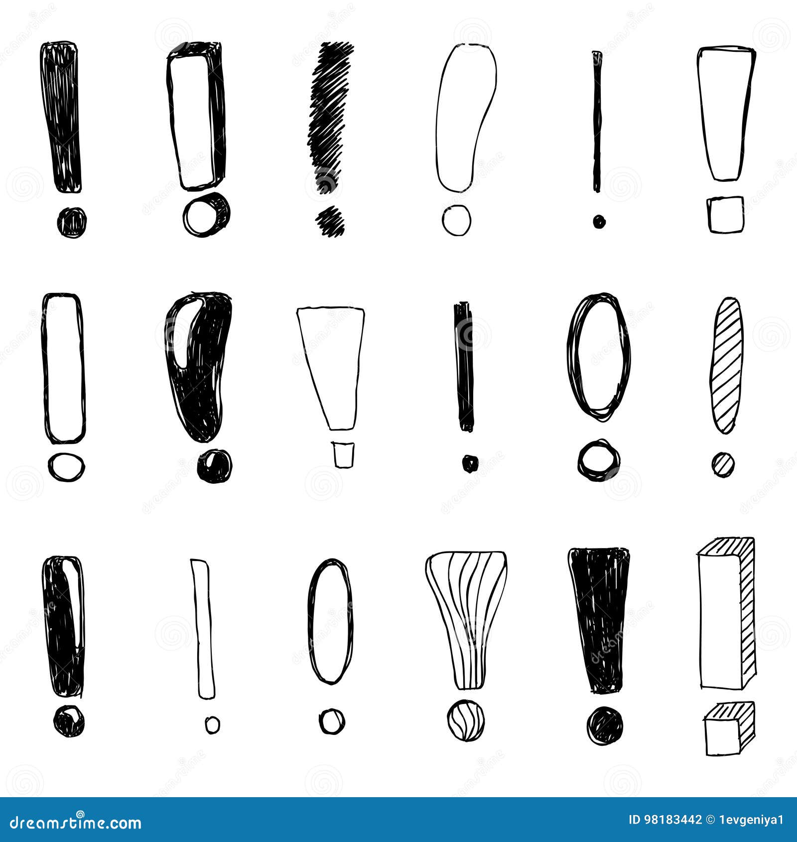 Set Of Hand Drawn Sketch Exclamation Marks. Vector Illustration ...