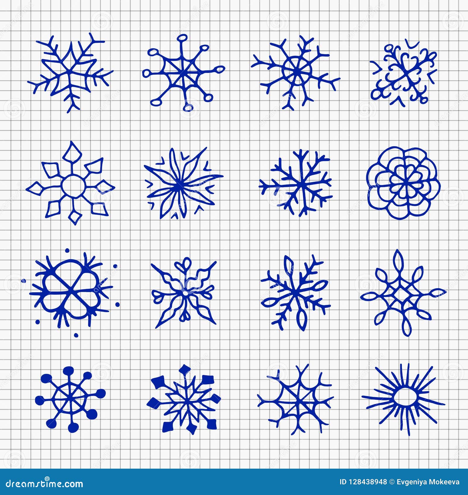 Set of Hand Drawn Sketch Snowflakes. Stock Illustration - Illustration ...