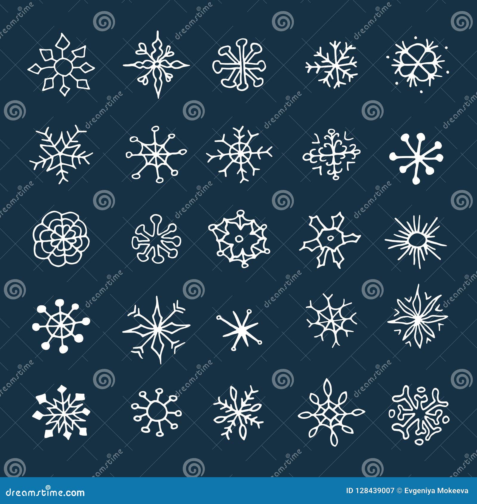 Set of Hand Drawn Sketch Snowflakes. Stock Illustration - Illustration ...