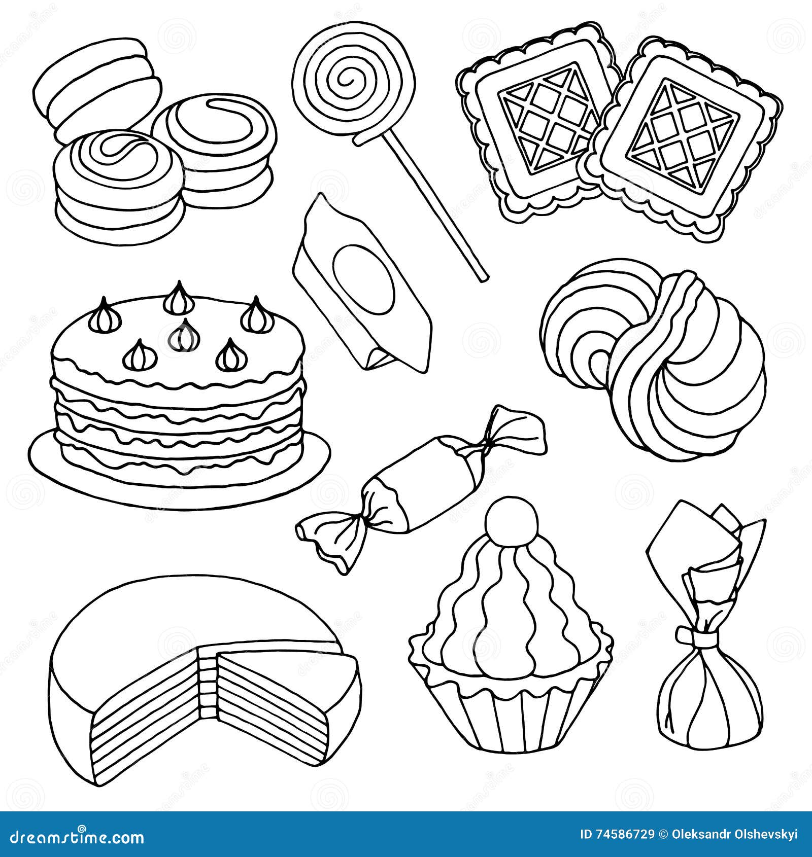 Set of Hand Drawn Sketches of Sweets, Biscuits and Cakes Stock Vector ...