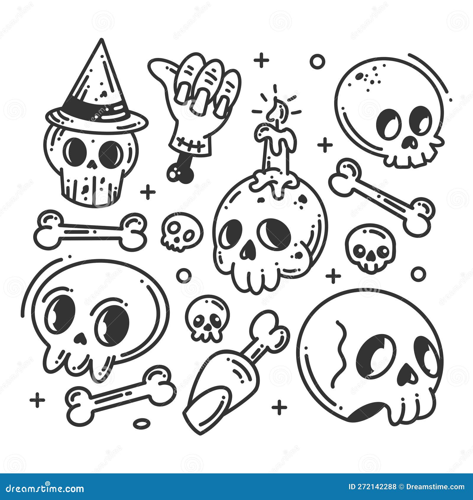 Set of Hand Drawn Skulls Collection Stock Vector - Illustration of ...