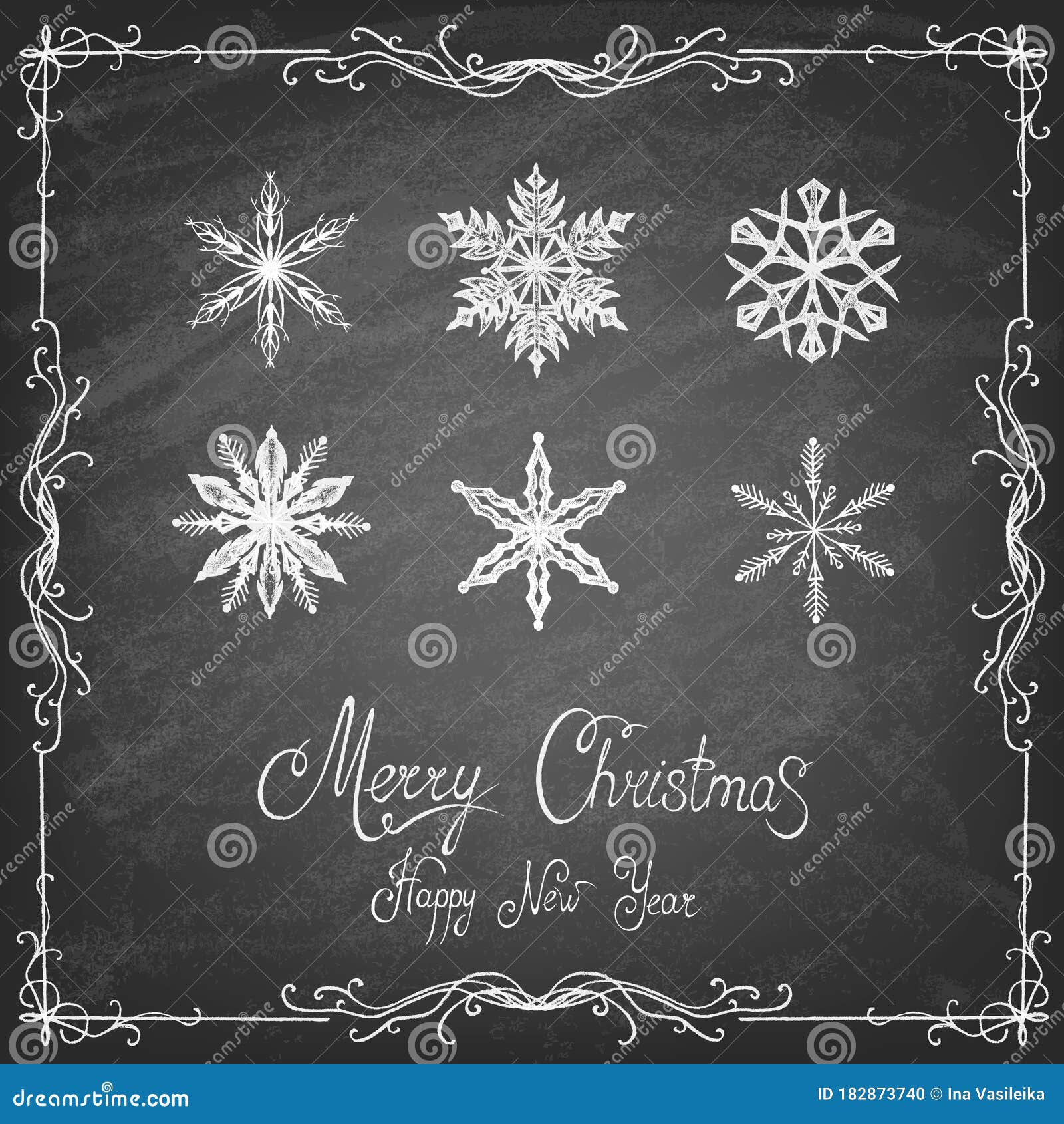 Set of Hand Drawn Snowflakes on Chalkboard Stock Vector - Illustration ...