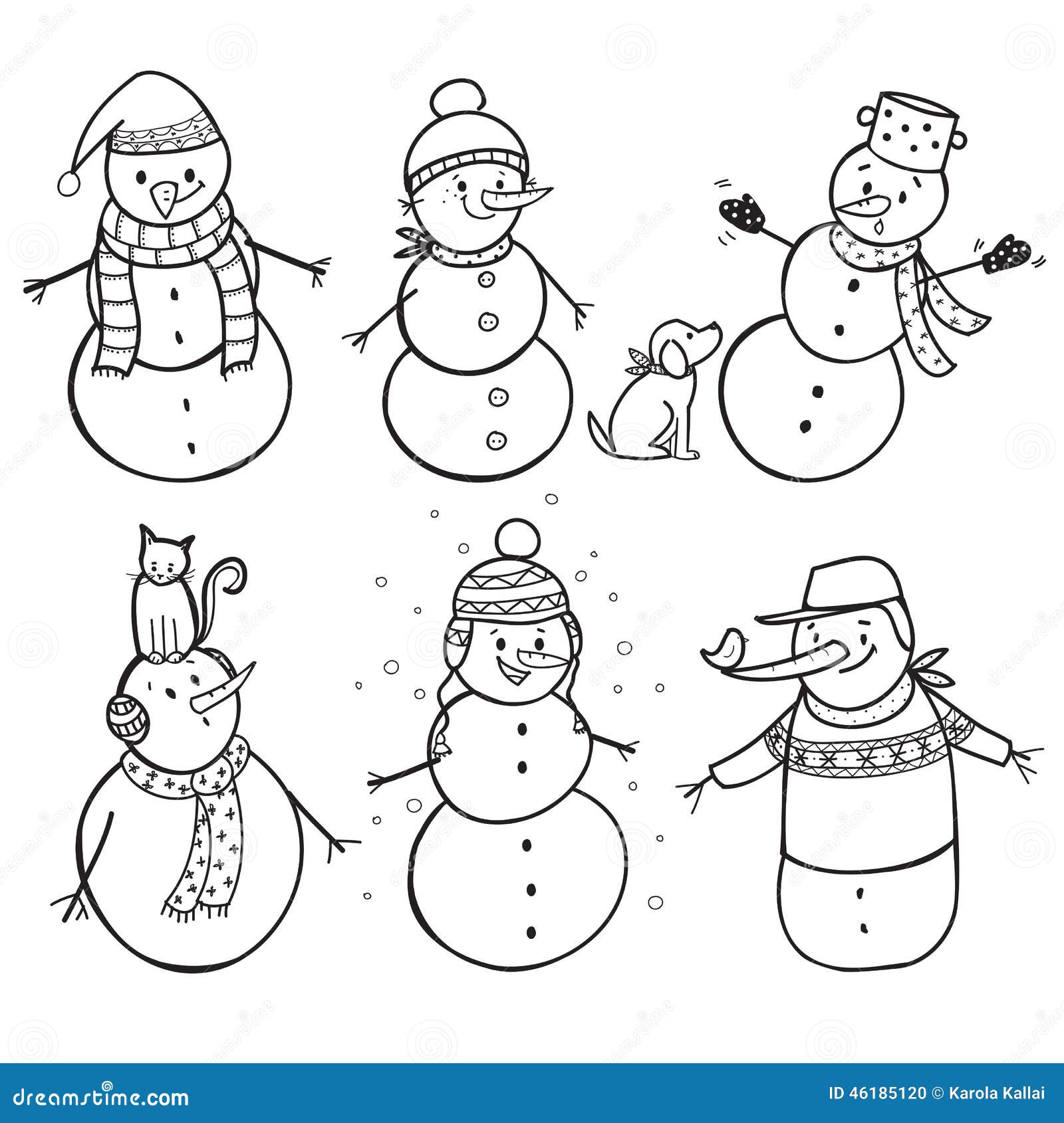 Set of 6 Hand Drawn Snowman Stock Vector - Illustration of sweater ...