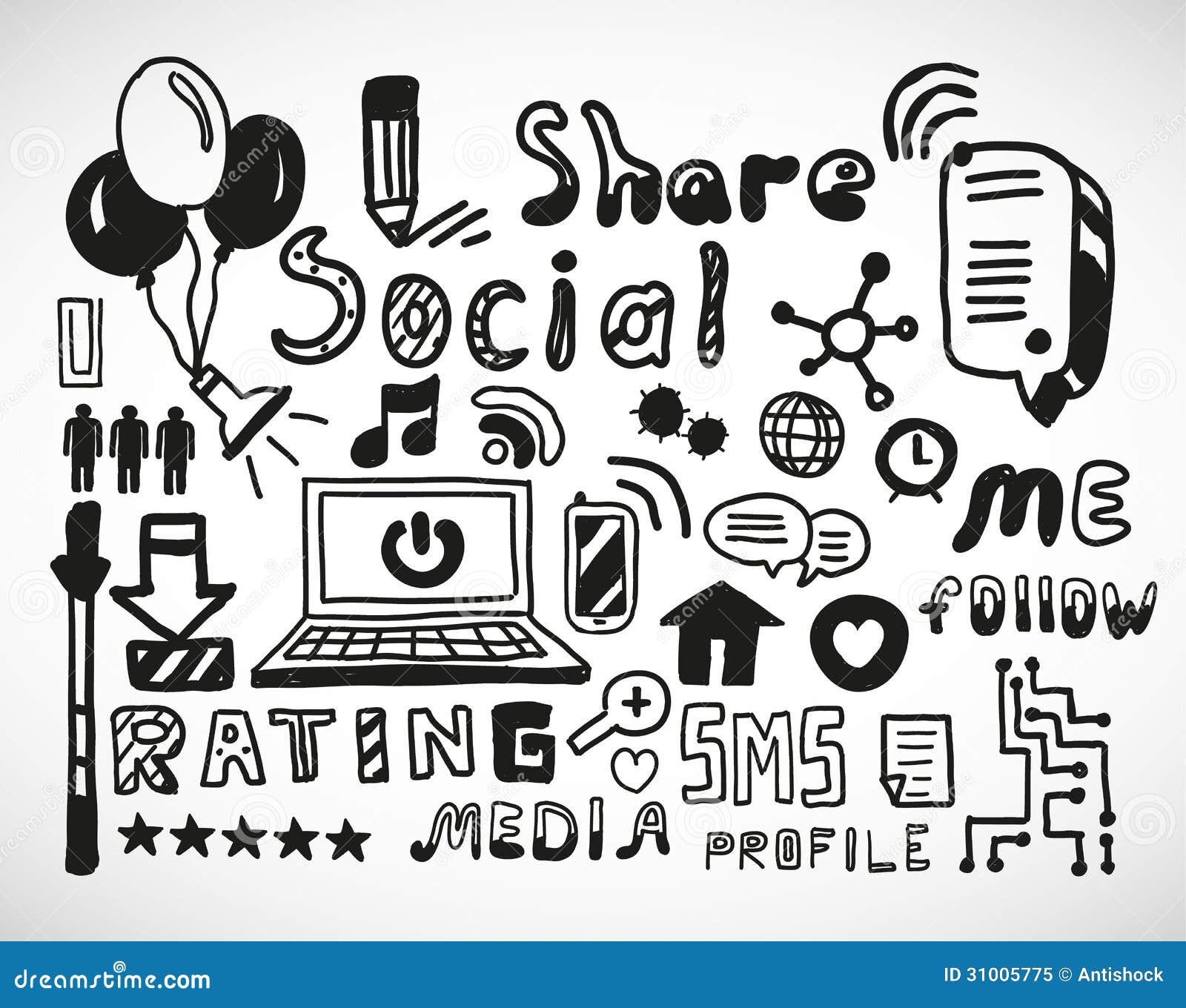 Set of Hand Drawn Social Doodles Stock Vector - Illustration of ...