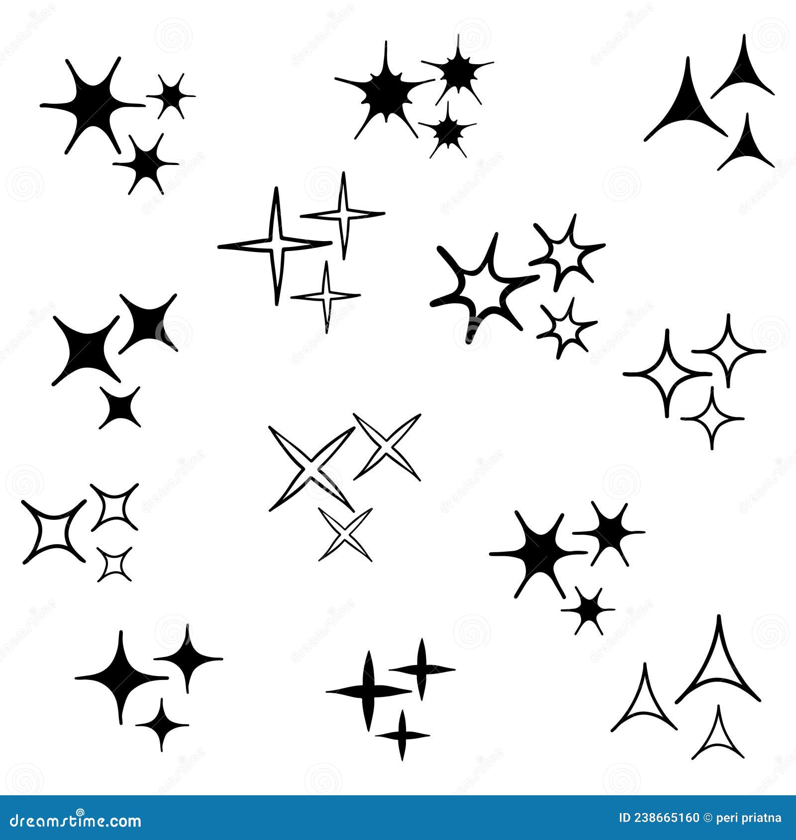 Set of Hand Drawn Sparkles Symbols Isolated on White Background. Doodle ...