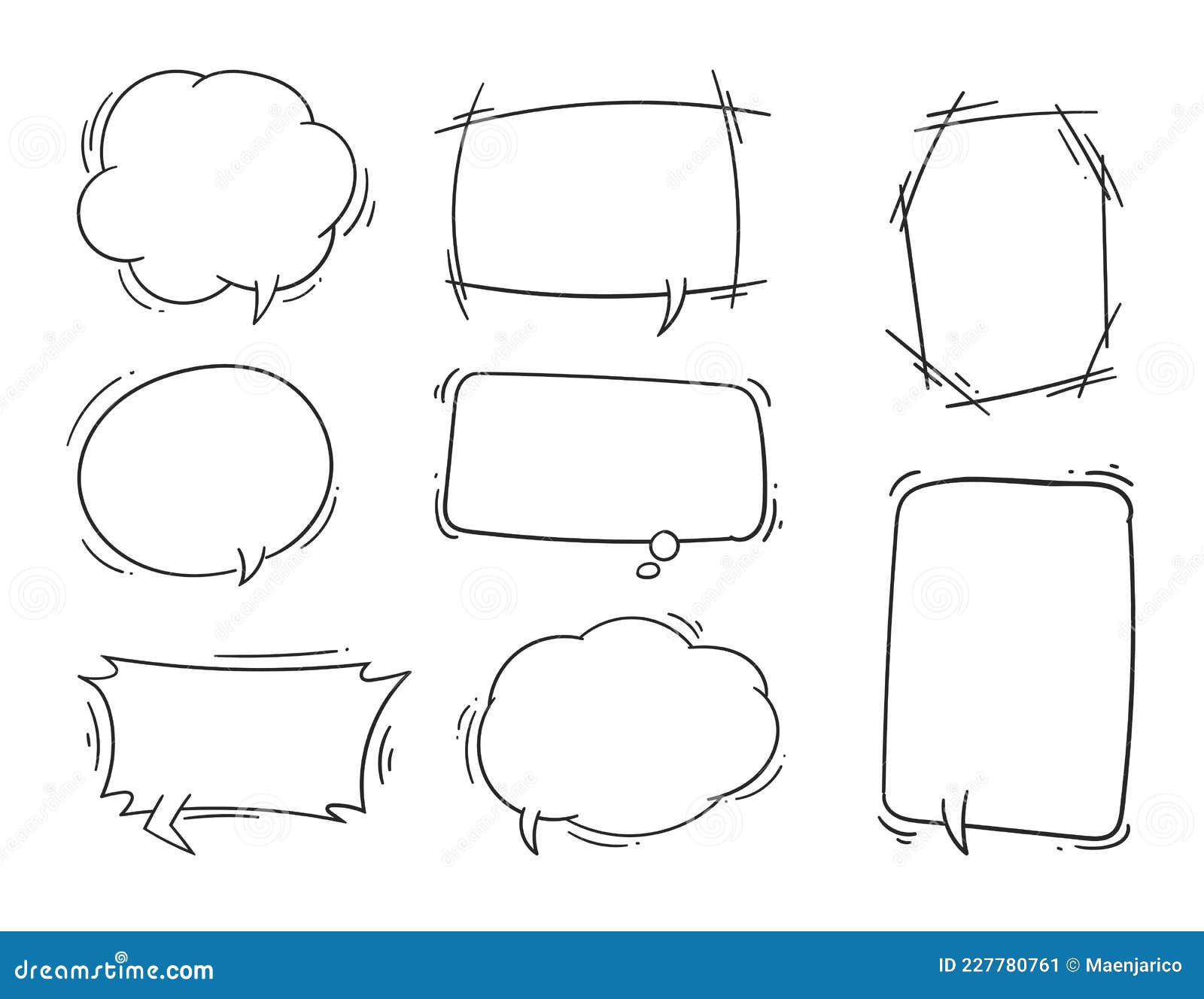 Set of Hand-drawn Speech Bubble Line-art Stock Vector - Illustration of ...