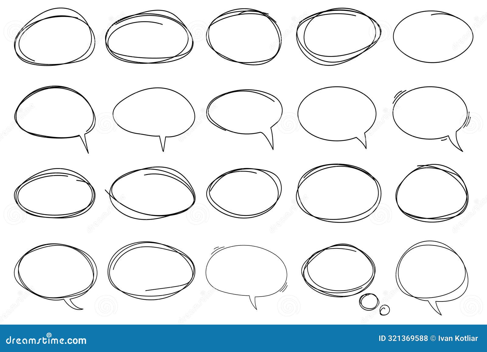 Set of Hand Drawn Speech Ovals. Communication Speech Balloons Stock ...