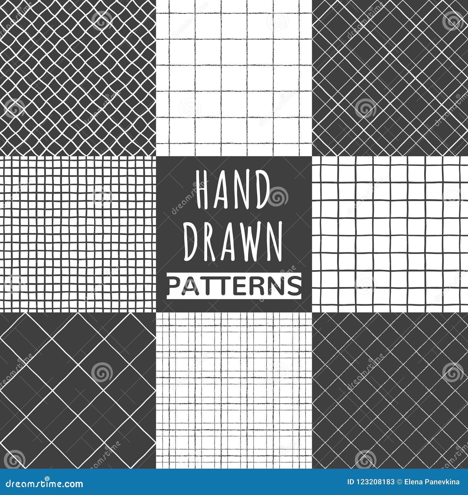 Set of Hand Drawn Square, Check, Net Seamless Patterns Stock Vector ...