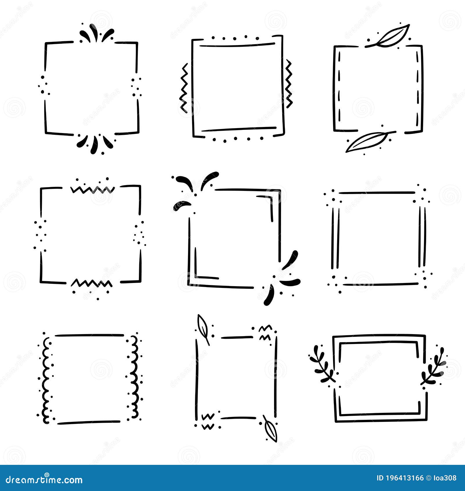 Set of Hand Drawn Square Frames with Decorative Elements Stock Vector ...