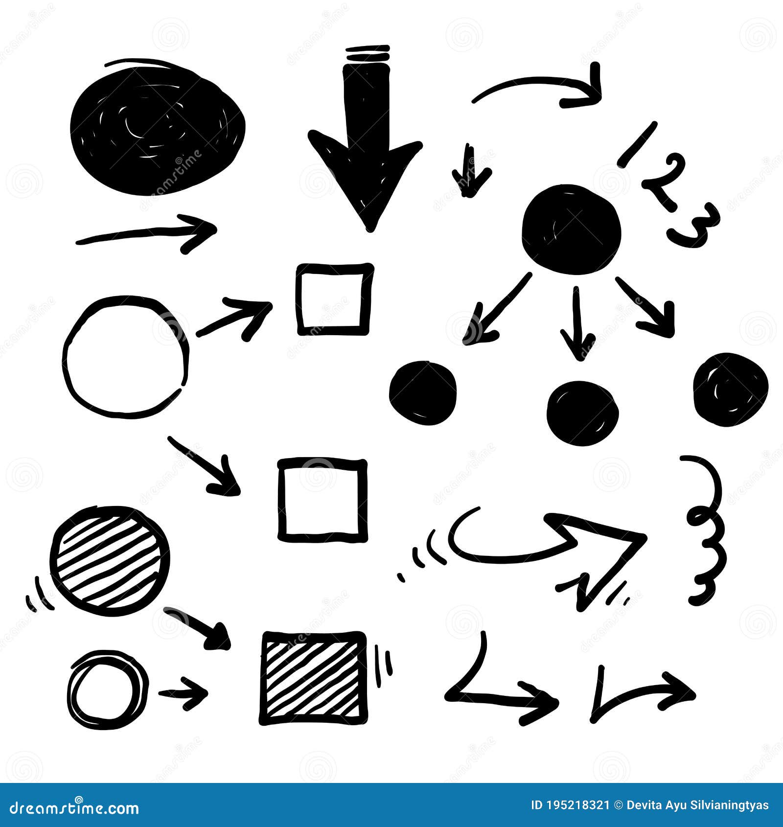 Set of Hand Drawn Squares Circles Arrows Collection Doodle for ...