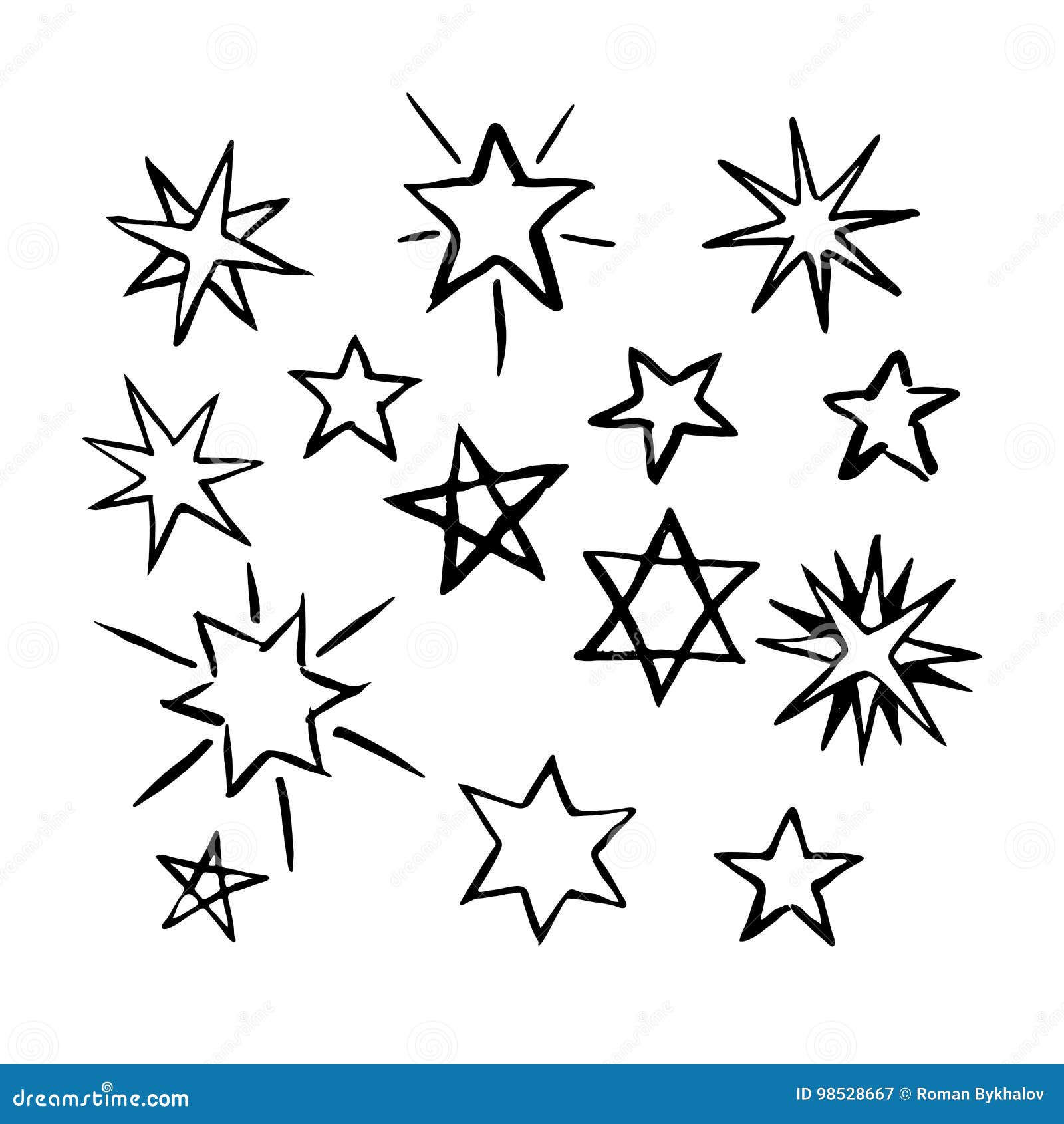 Set of hand drawn stars. stock vector. Illustration of pencil - 98528667