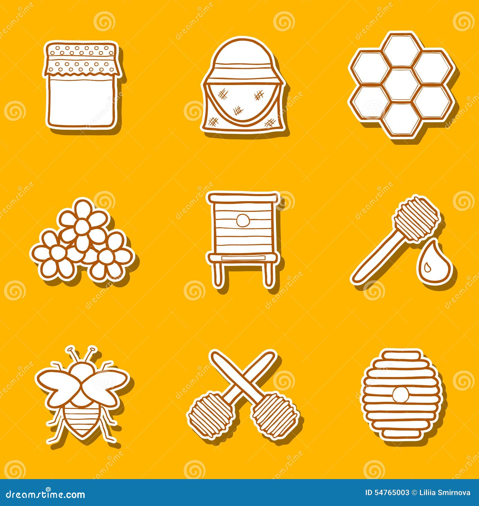 Set of Hand Drawn Stickers on Beekeeping Theme Stock Vector ...