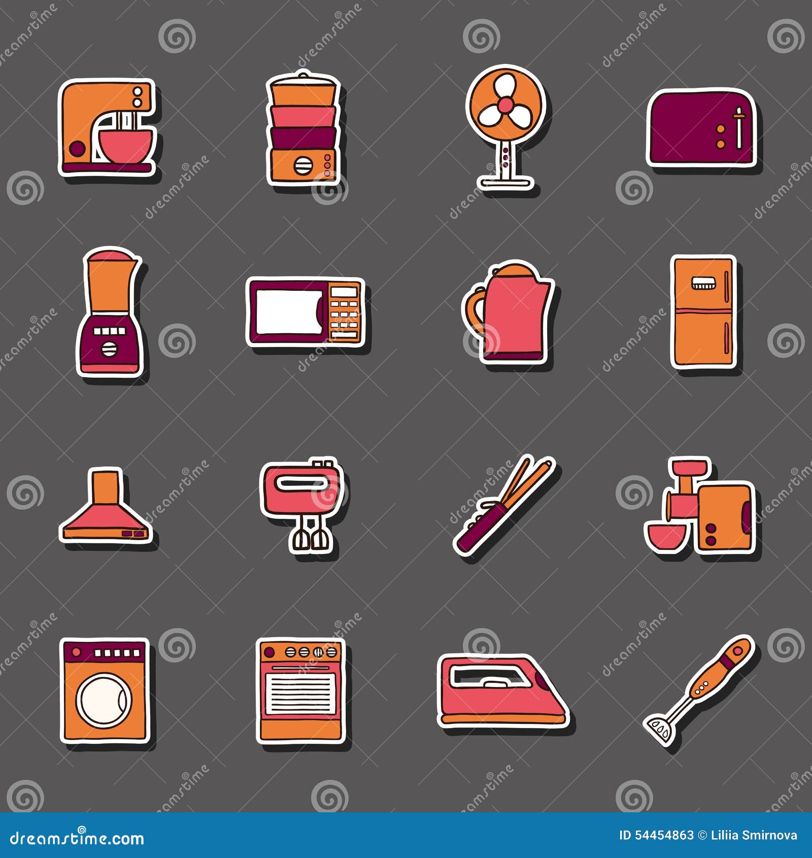 Set of Hand Drawn Stickers on Home Appliance Theme Stock Vector ...